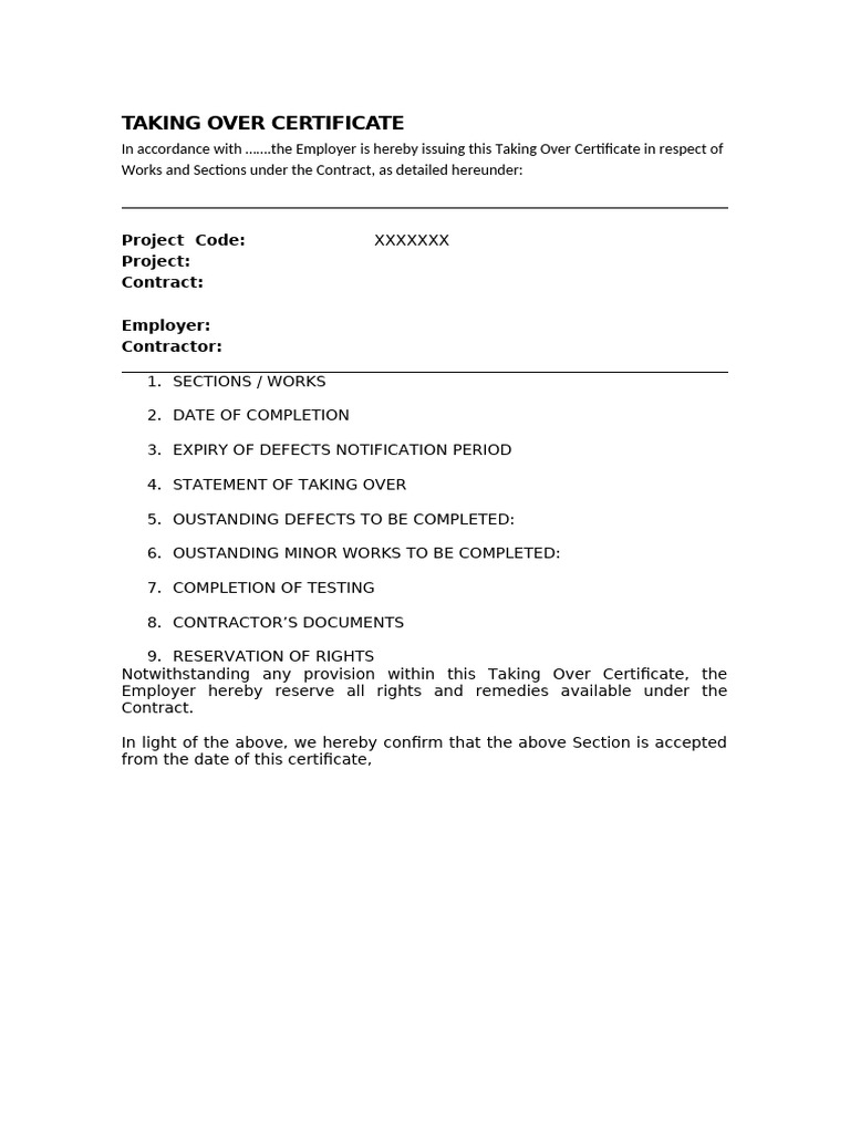 Taking Over Certificate Model | PDF