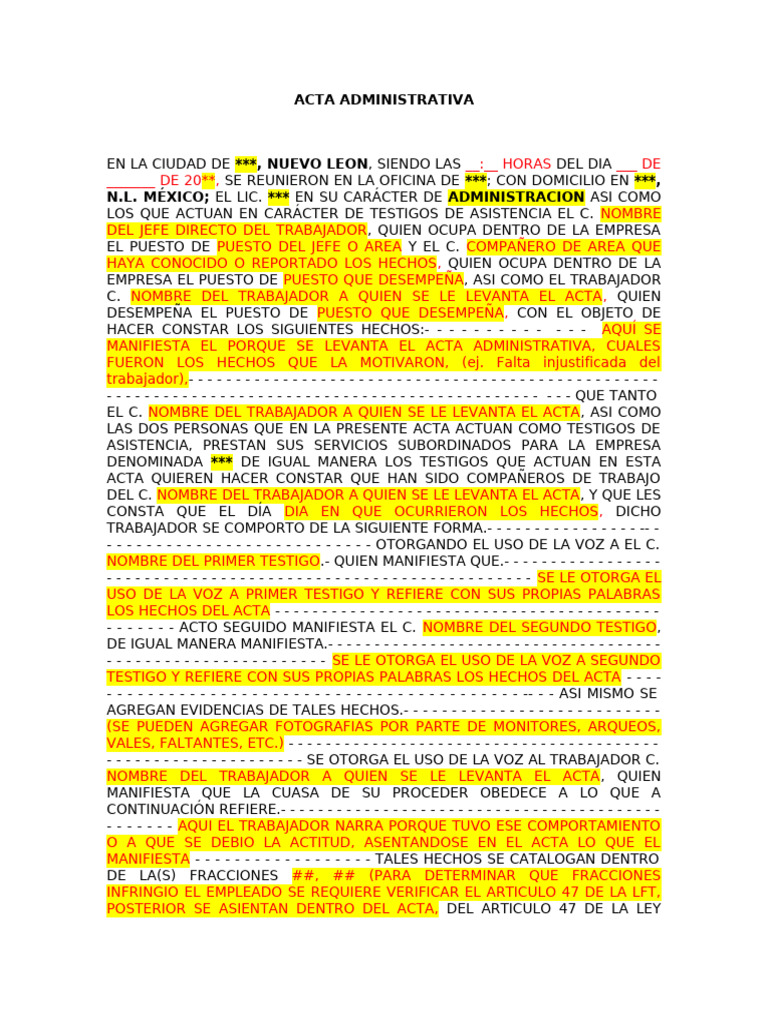 FORMATO ACTA ADMINISTRATIVA | PDF