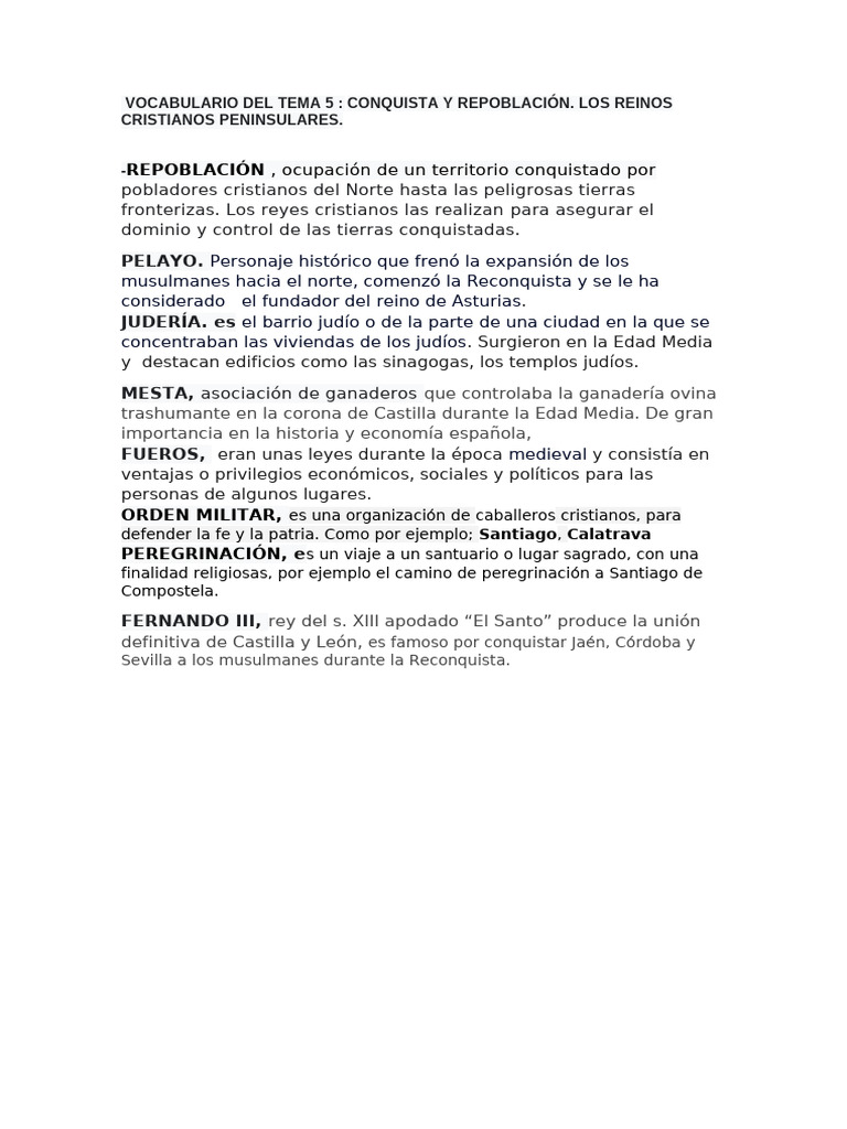 Vocabulario Del Tema 5 | PDF