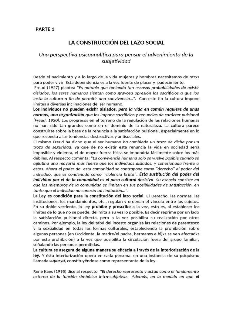Construcción del lazo social y subjetividad | PDF | Amor | Psicología ...