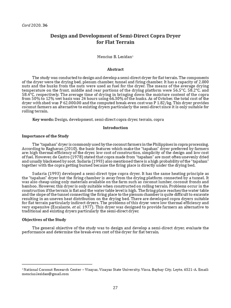 Semi-Direct Copra Dryer Design for Flat Terrain | PDF | Clothes Dryer ...