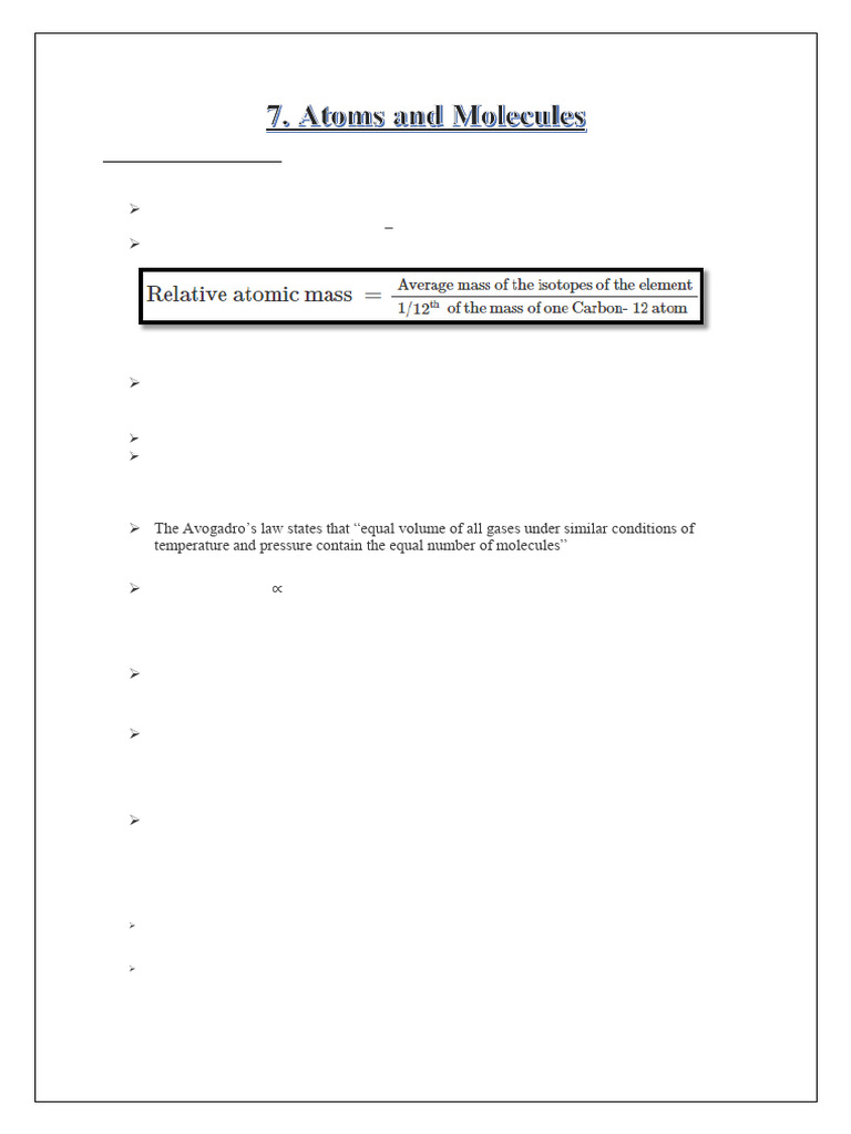 10th Chemistry Lesson 7 Atoms and Molecules Study Material English ...