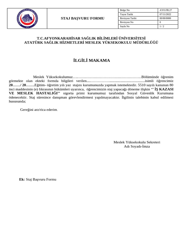 .27 Staj Basvuru Formu 3 | PDF