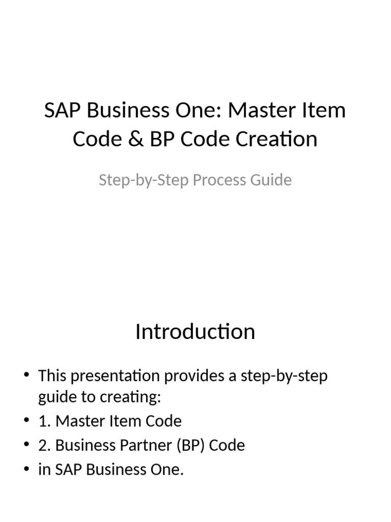SAP B1 Master Item BP Code Creation | PDF