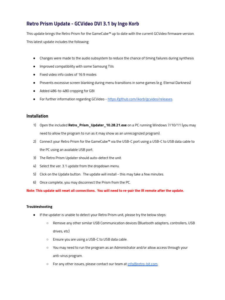 Instructions - Retro Prism Update - GC Video 3.1 | PDF