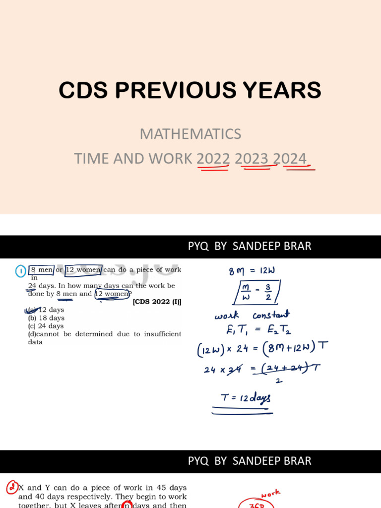 Time and Work 2022 2023 2024 CDS PYQ | PDF