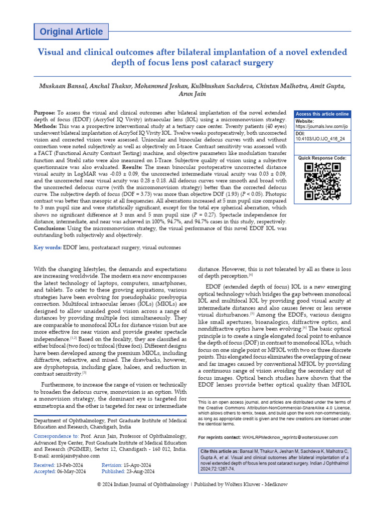 Visual and Clinical Outcomes After Bilateral | PDF | Visual Acuity ...