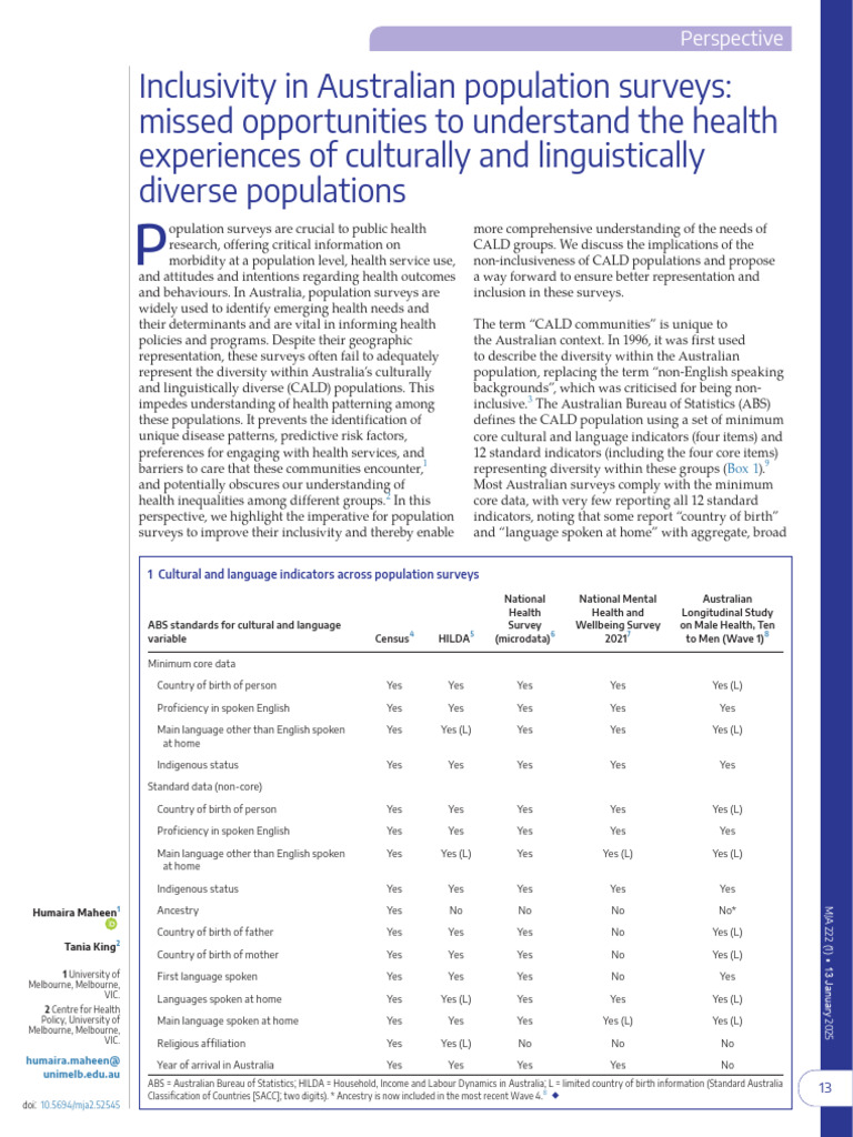 Enhancing Inclusivity in Australian Health Surveys | PDF | Australia ...