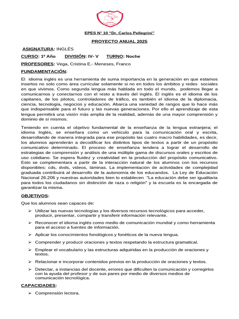 Programa 2025 1º Año TN | PDF | Enseñando | Segundo lenguaje