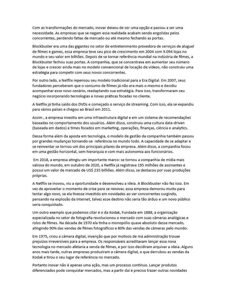 Inovação: Lições de Blockbuster e Kodak | PDF | Netflix | Câmera