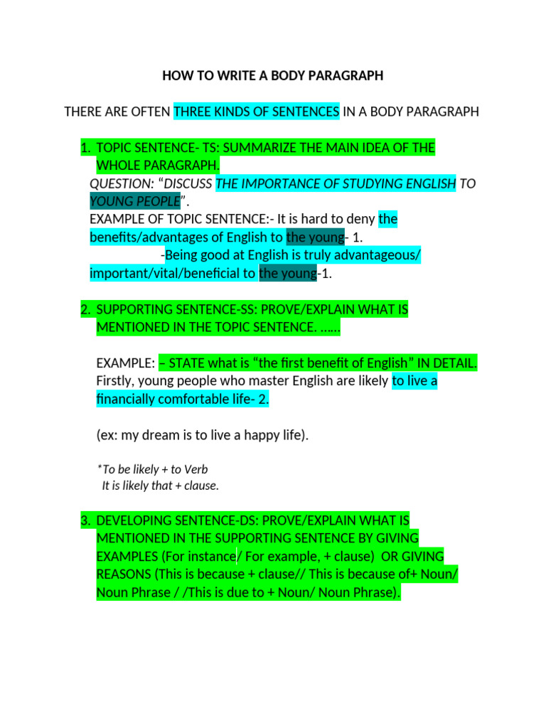 Writing Effective Body Paragraphs | PDF | Sentence (Linguistics ...