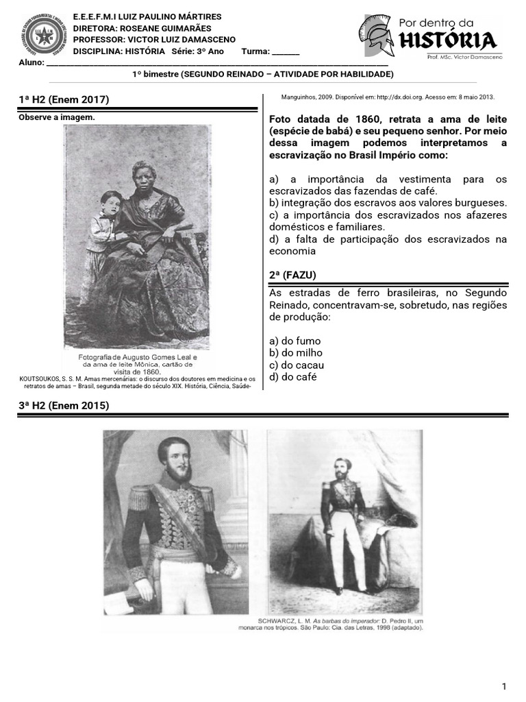 Atividade Adaptada: Segundo Reinado | PDF | Brasil