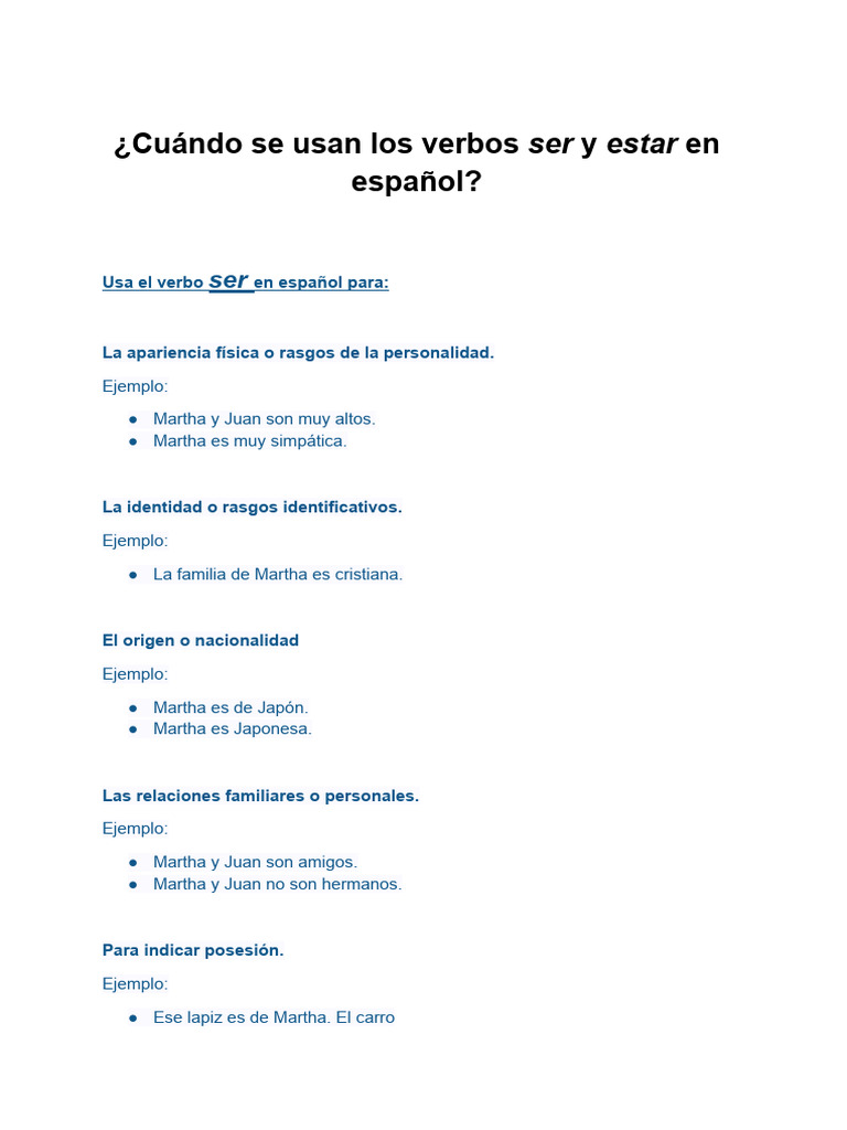 Uso de los verbos ser y estar en español | PDF