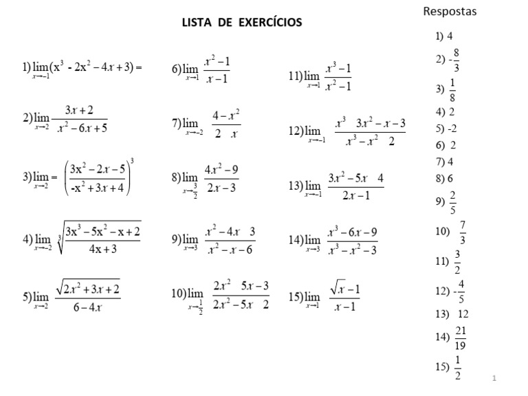Lista 1 - Limites | PDF