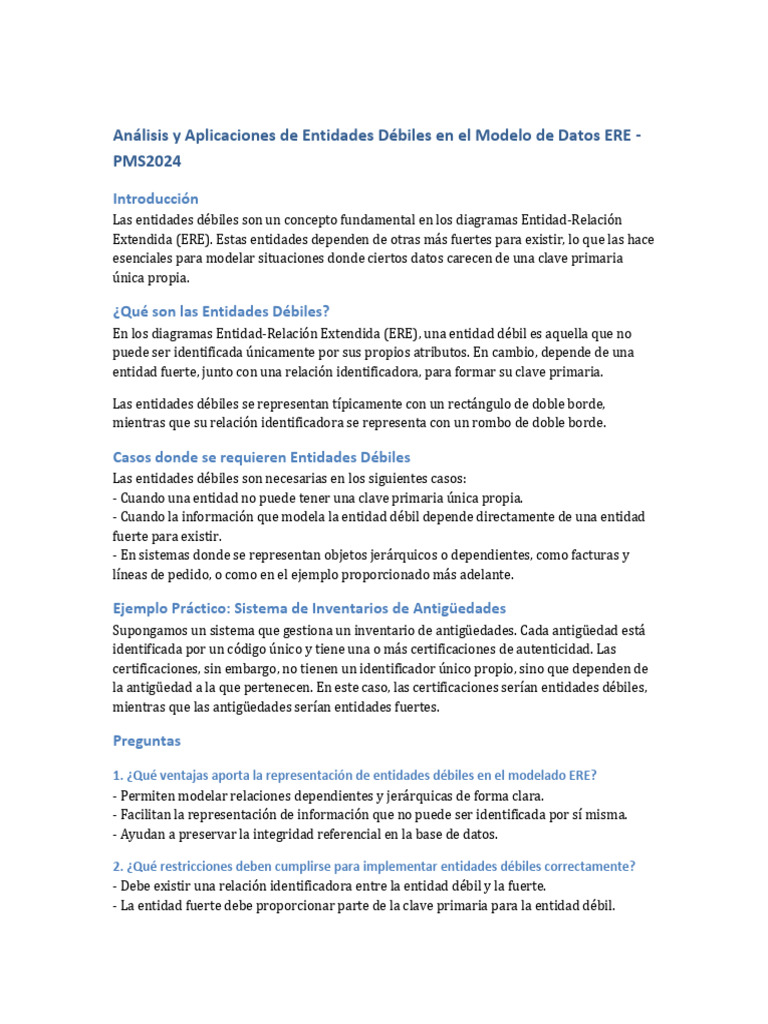 Entidades Débiles en Modelos ERE | PDF | Informática