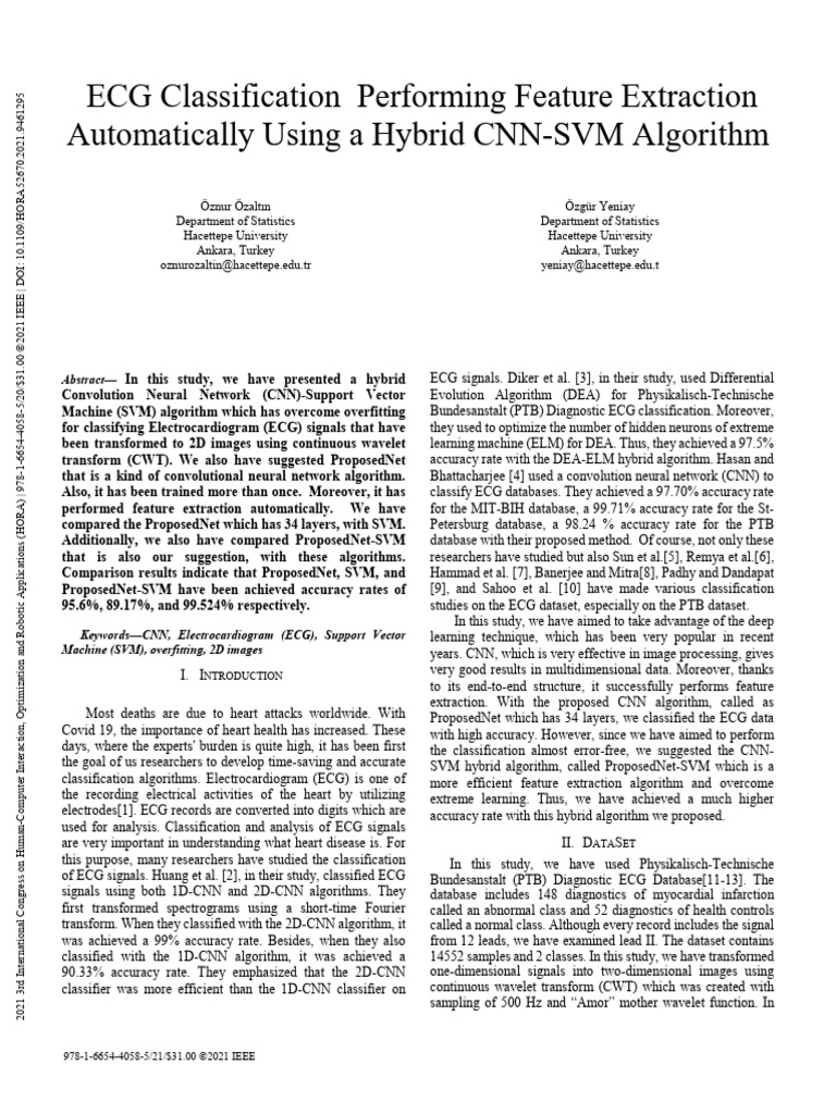 ECG Classification Performing Feature Extraction Automatically Using A Hybrid CNN-SVM Algorithm ...