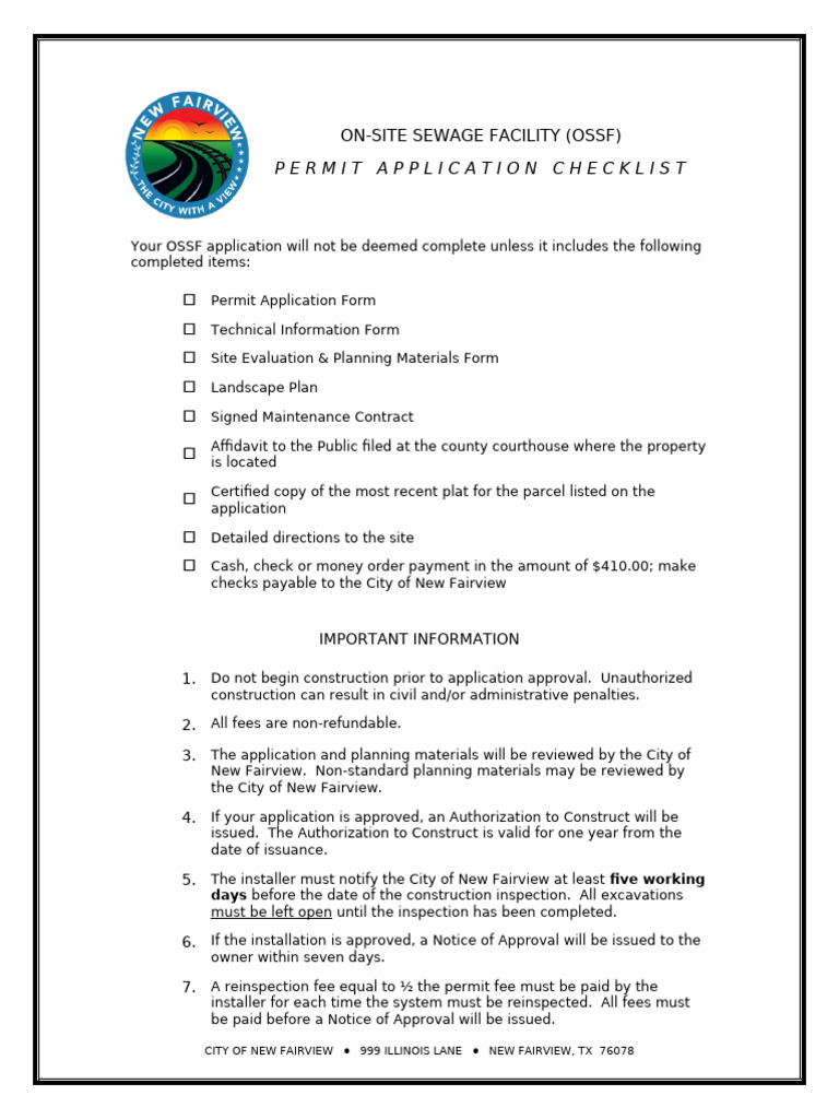 OSSF Application Checklist NEW FAIRVIEW 2 1 | PDF