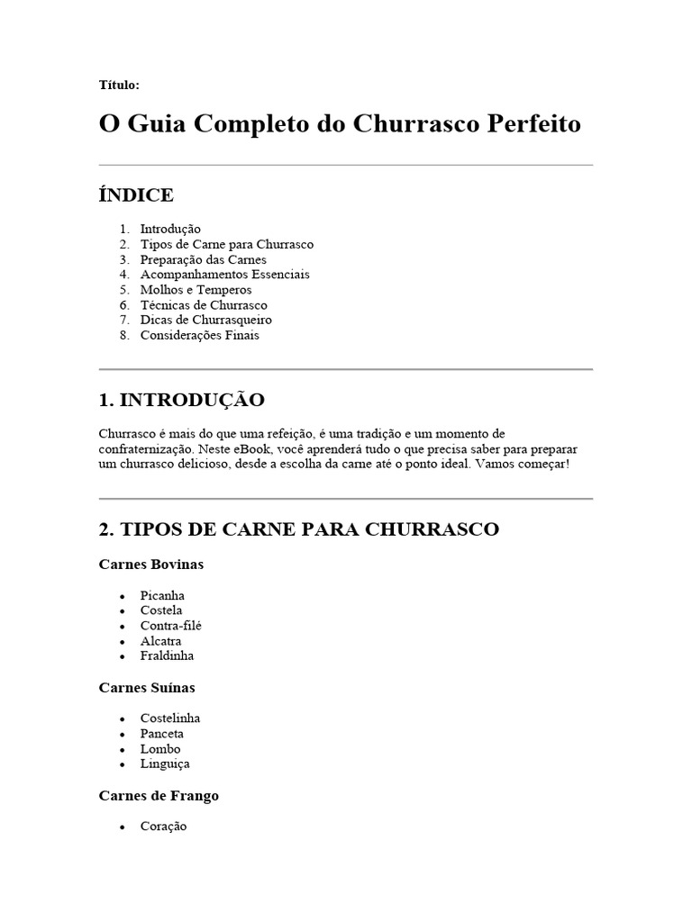 O Guia Completo do Churrasco Perfeito | PDF | Alimentos | Culinária