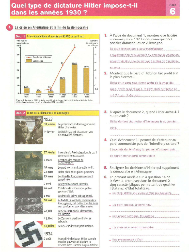 3e - Hist - T.I - s.2 - Partie III correction activité Hitler | PDF