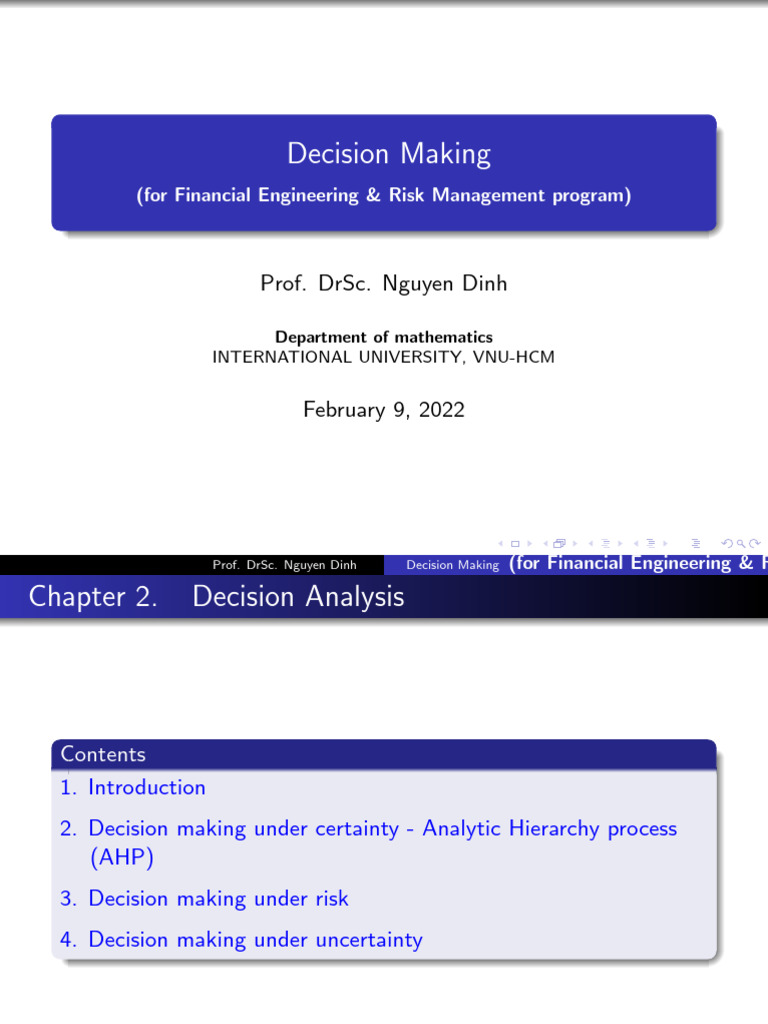 DM-Chpt2-Decision Analysis-212-P1 | PDF | Uncertainty | Decision Making
