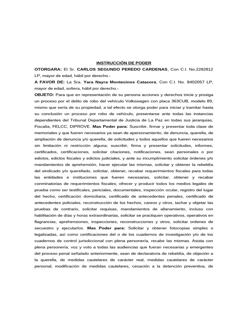 instructivo de poder carlos peredo ANH | PDF | Apelación | Queja