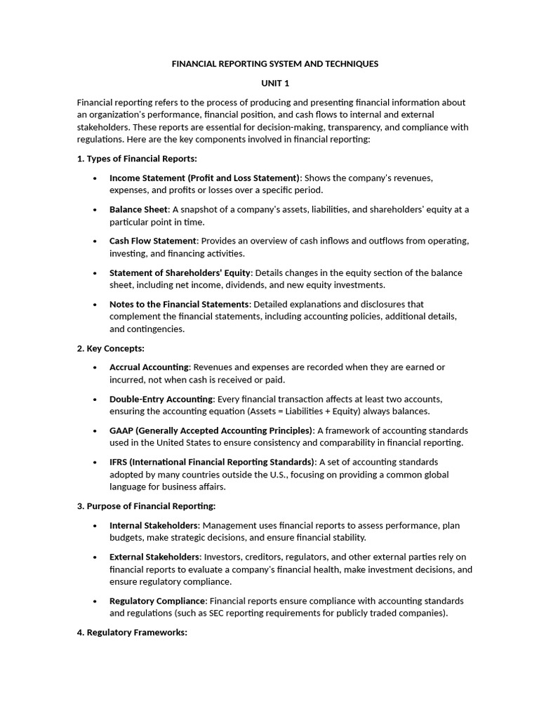 Financial Reporting System and Techniques | PDF | International ...