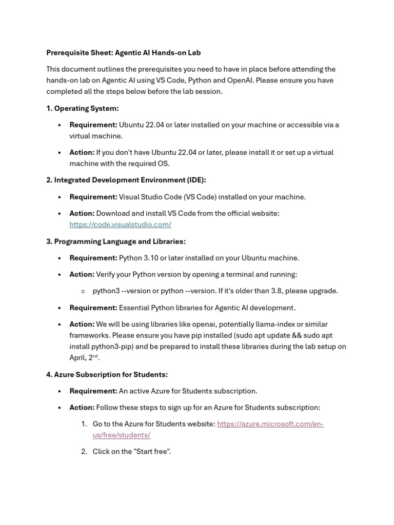 Agentic AI Lab Prerequisites Guide | PDF | Python (Programming Language ...