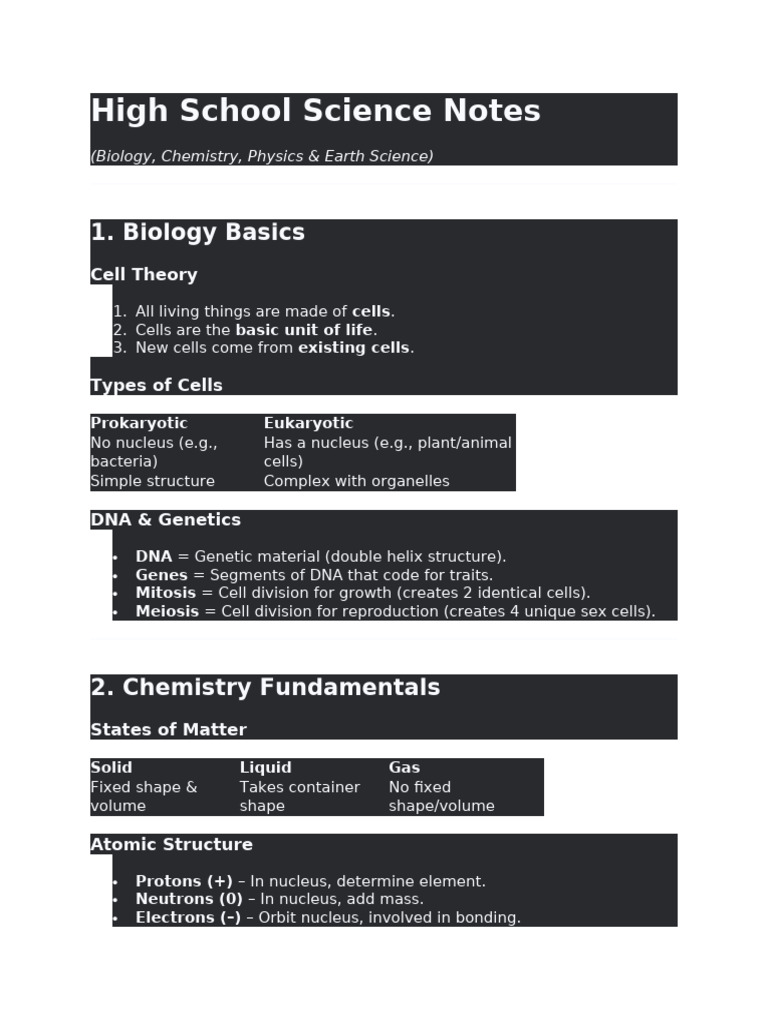High School Science Notes | PDF