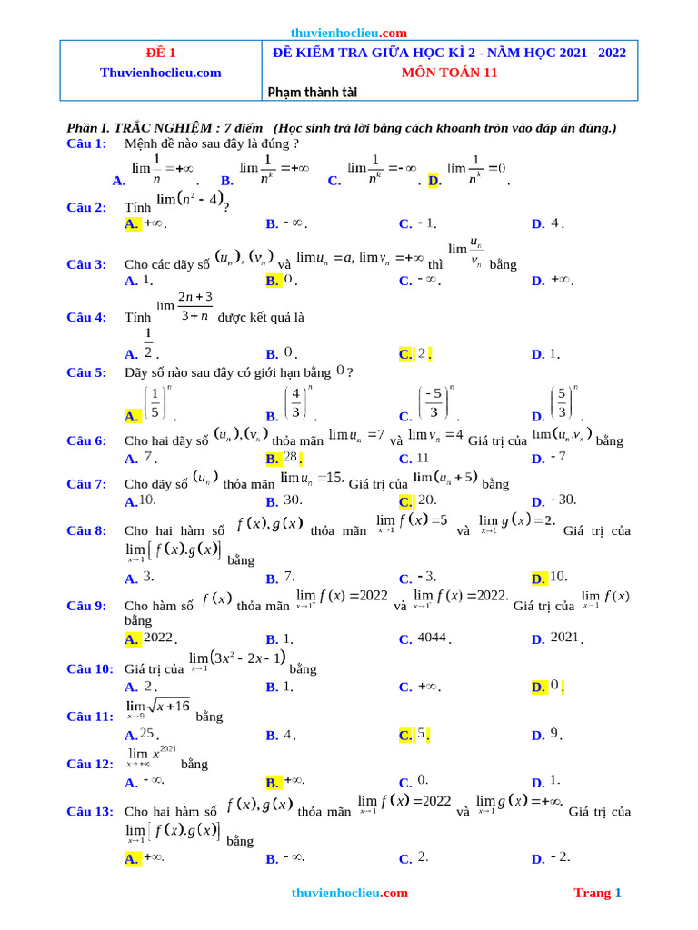 Bo de KT Giua HK2 Toan 11 Nam 2021 2022 Co Dap An | PDF