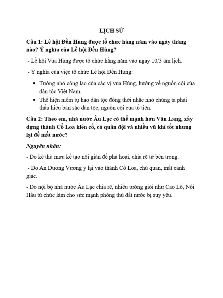 Ôn tập lịch sử gk2 lớp 6 | PDF