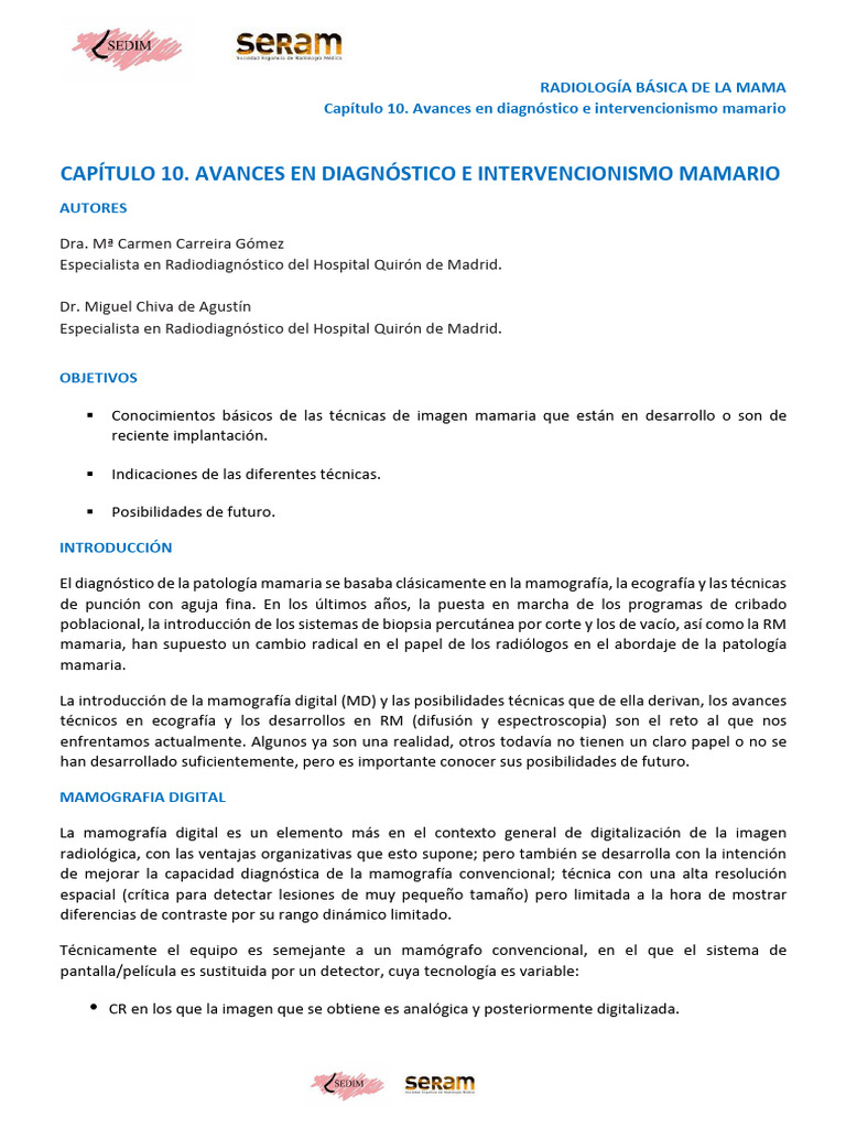 Capítulo - 10 - Avances en Diagnóstico e Intervencionismo - Compressed | PDF | Mamografía ...