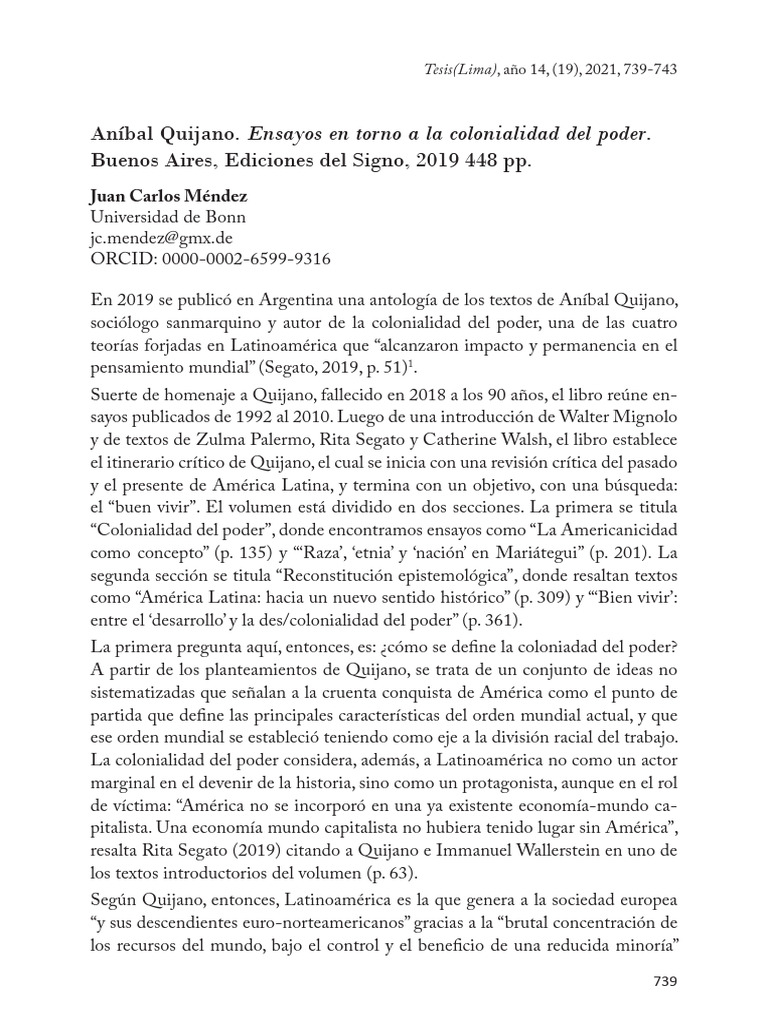 Aníbal Quijano. - Buenos Aires, Ediciones Del Signo, 2019 448 PP | PDF ...