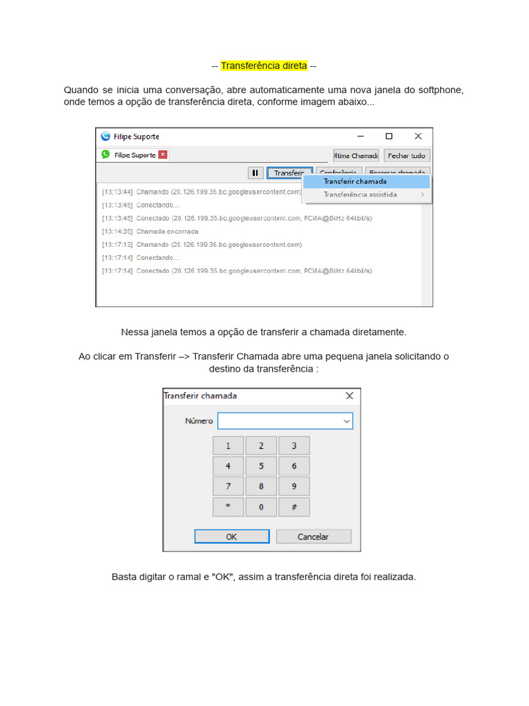 Instruções de Uso SOFTPHONE Microsip | PDF