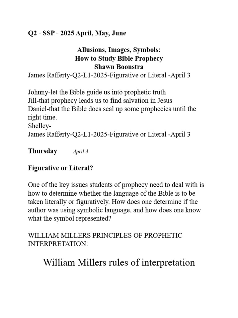 James Rafferty 2025 Q2 L1 Figurative or Literal | PDF | Prophecy | Bible