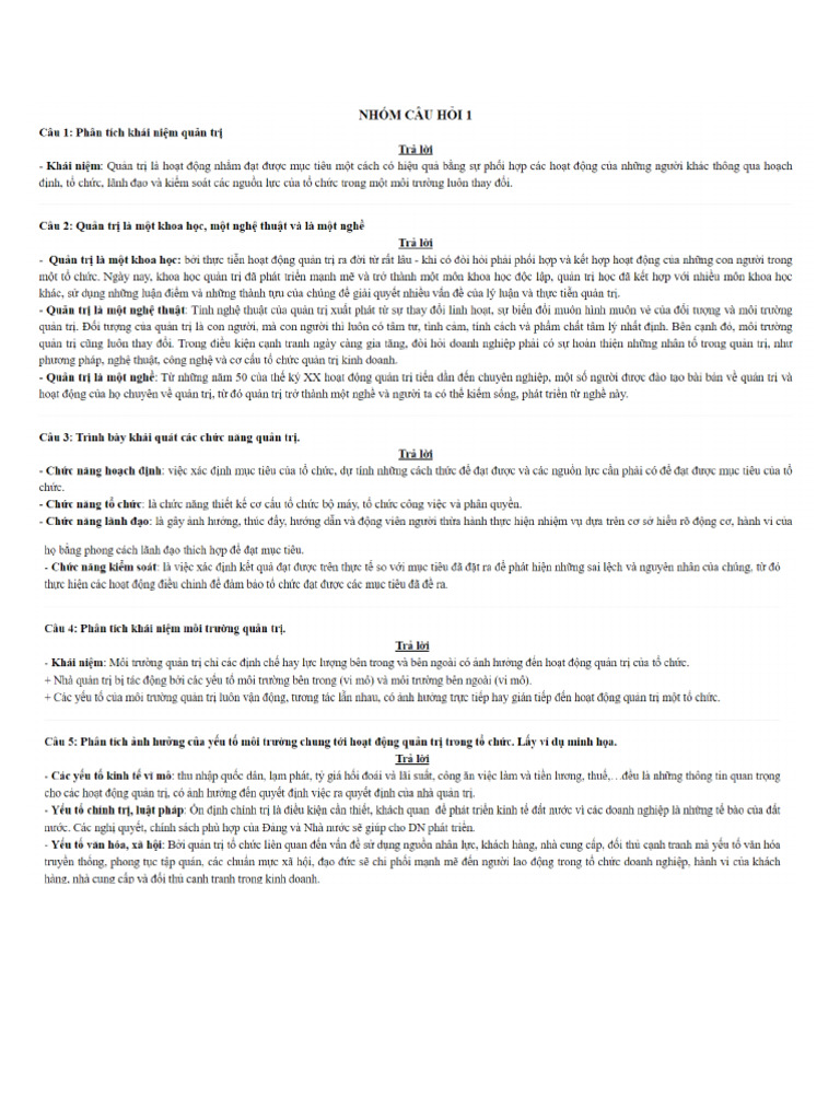 Đề cương QTH | PDF