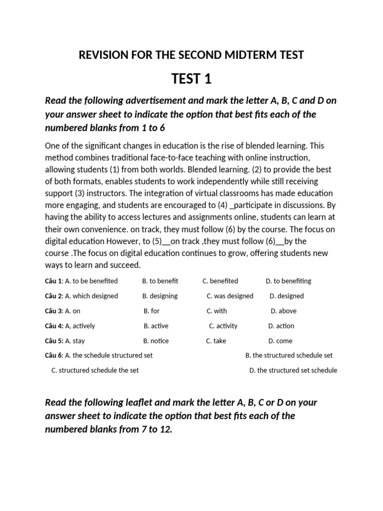 Midterm Test Revision: Blended Learning & AI | PDF | Educational ...