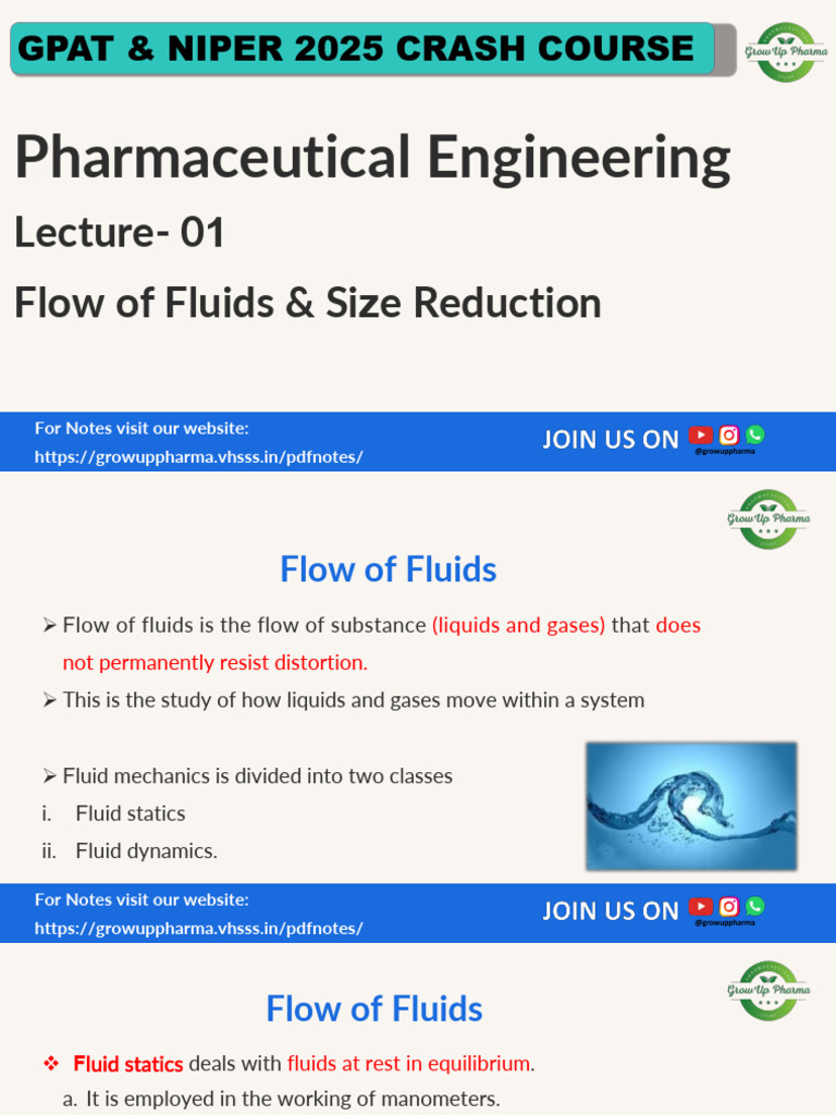 Lecture 1 Engineering Flow of Fluids & Size Reduction | PDF | Fluid ...