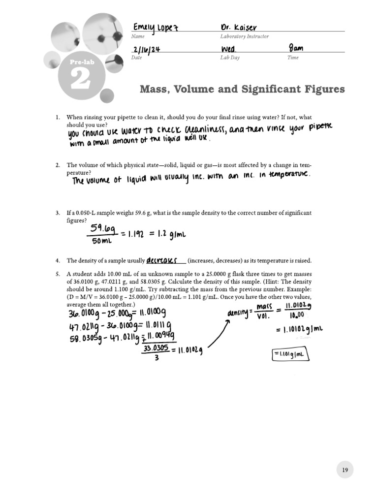 Mass Volume Sig Figs Prelab | PDF