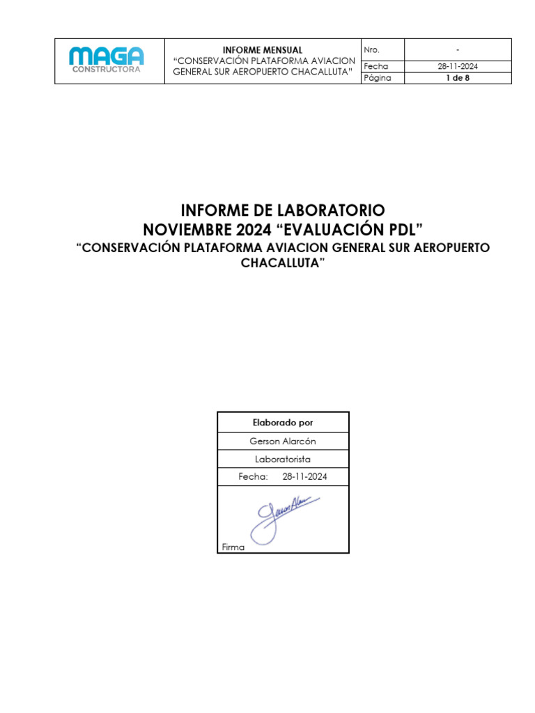 Informe Evaluación PDL Noviembre - Ger | PDF | Materiales de construcción | Ingeniería de ...