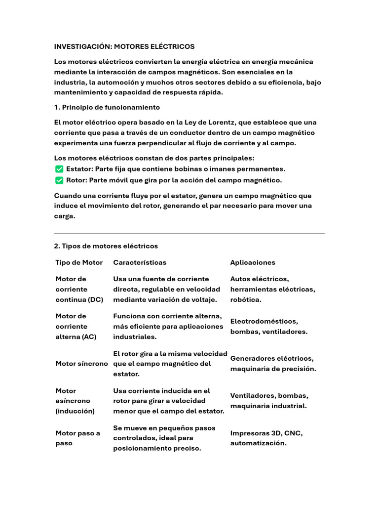Motores Eléctricos: Tipos y Aplicaciones | PDF | Motor eléctrico ...