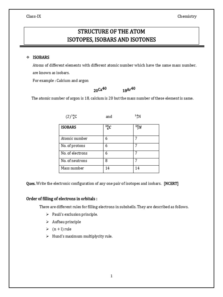 Isobars, Isotopes, and Atomic Structure | PDF | Isotope | Chemical Elements