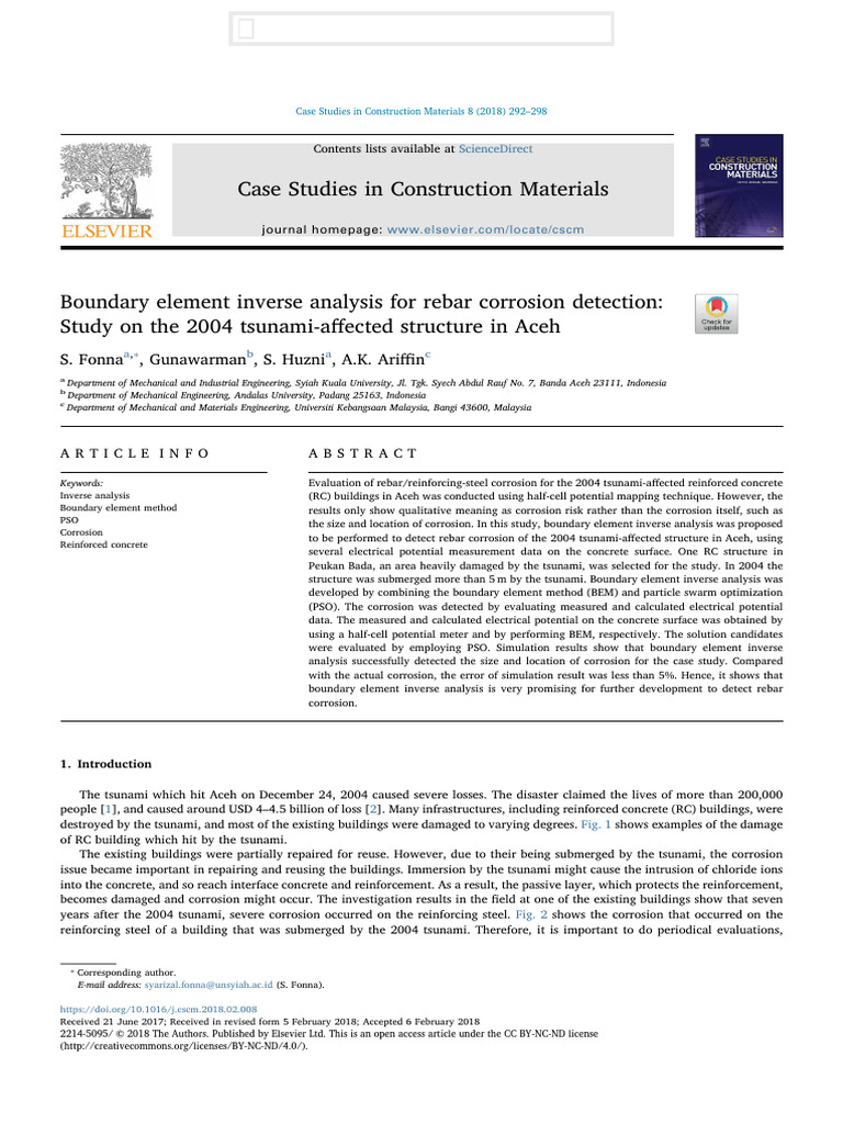 Boundary Element Inverse Analysis For Rebar Corrosion - 2018 - Case Studies in C | PDF ...