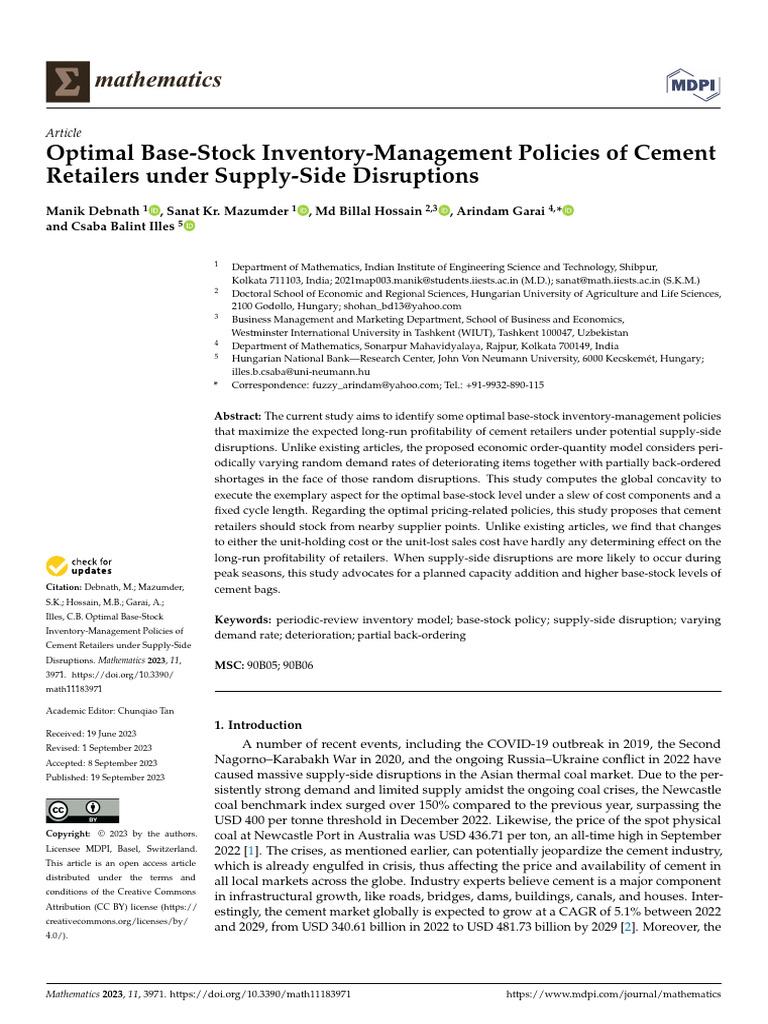 Optimal Base-Stock Inventory-Management Policies of Cement Retailers ...