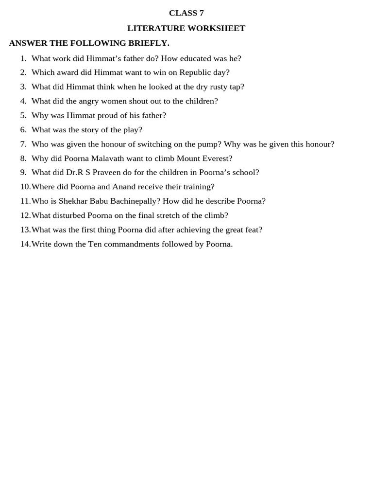 Class 7-Literature Revsion | PDF