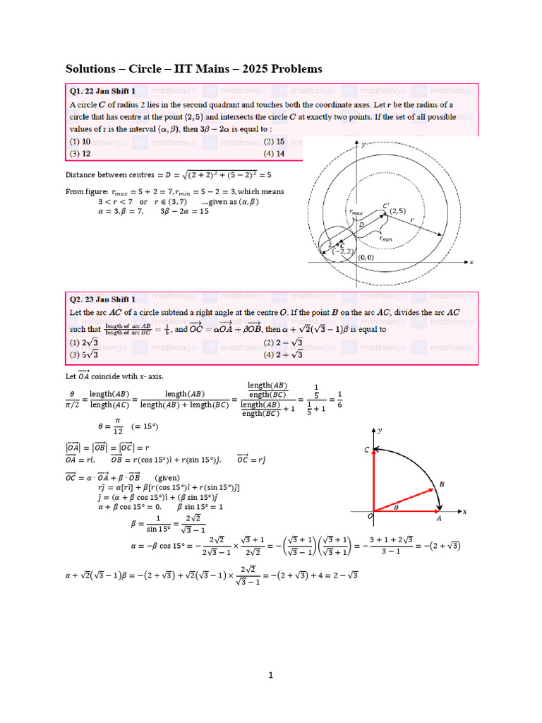 Iit Mains 2025 Circle Problem Solutions Pdf Euclidean Geometry
