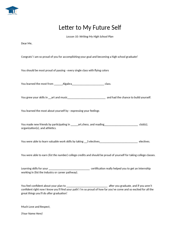 High School Future Self Letter Template | PDF