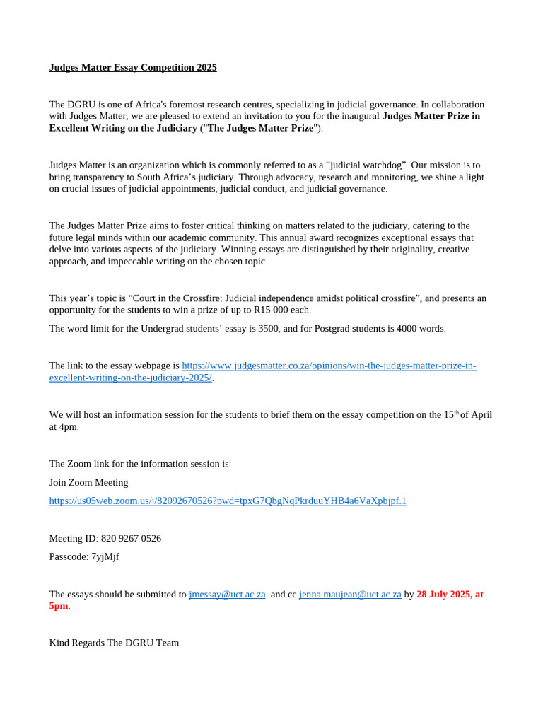 Judges Matter Essay Competition 2025 | PDF