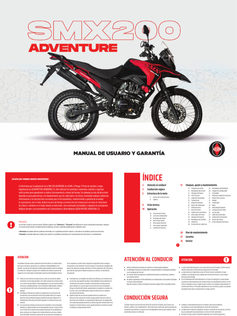 SMX 200 Adventure Ficha Tecnica | PDF | Motocicleta | Embrague