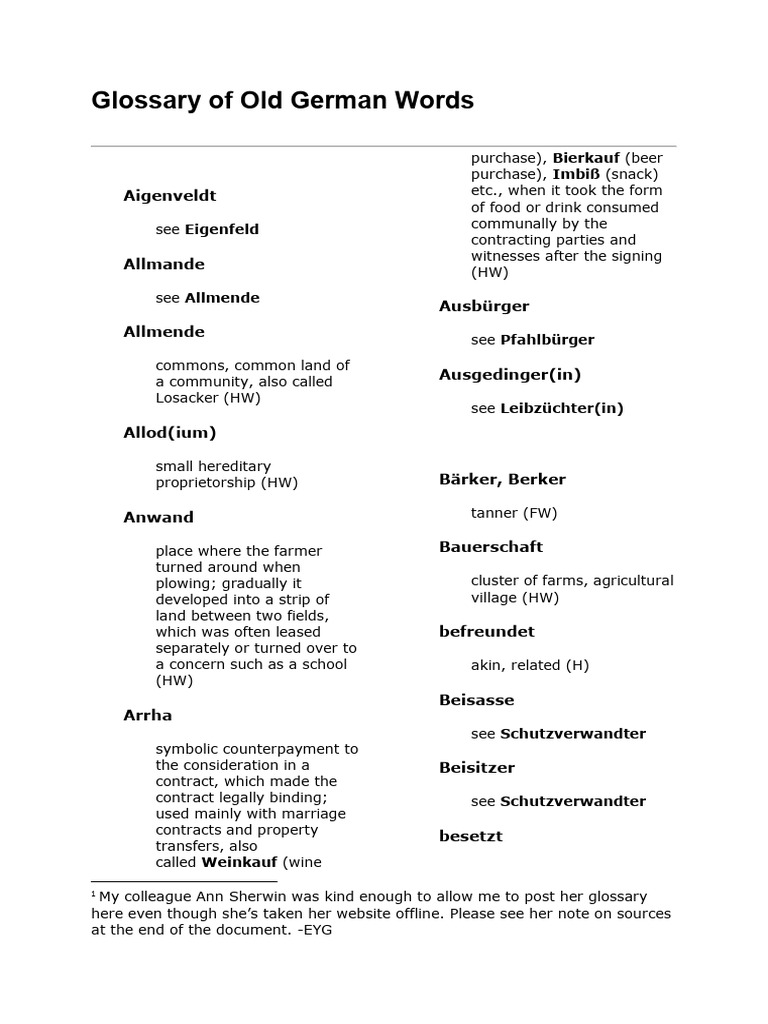 Glossary of Old German Terms | PDF