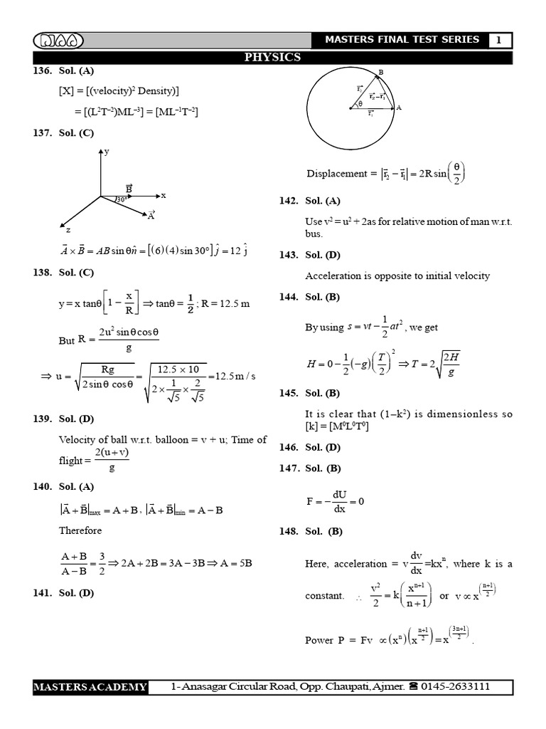 MF-28 Physcis Solution (29!3!25) | PDF | Force | Applied And Interdisciplinary Physics